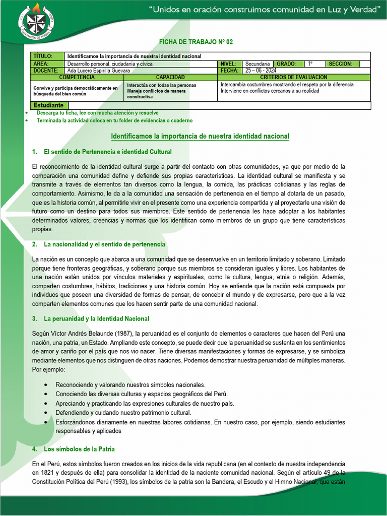 Ficha #02 (1º DPCC) | PDF | Nación | Los símbolos