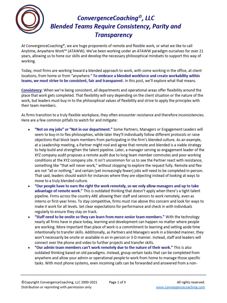 Blended Teams Require Consistency, Parity and Transparency Article ...