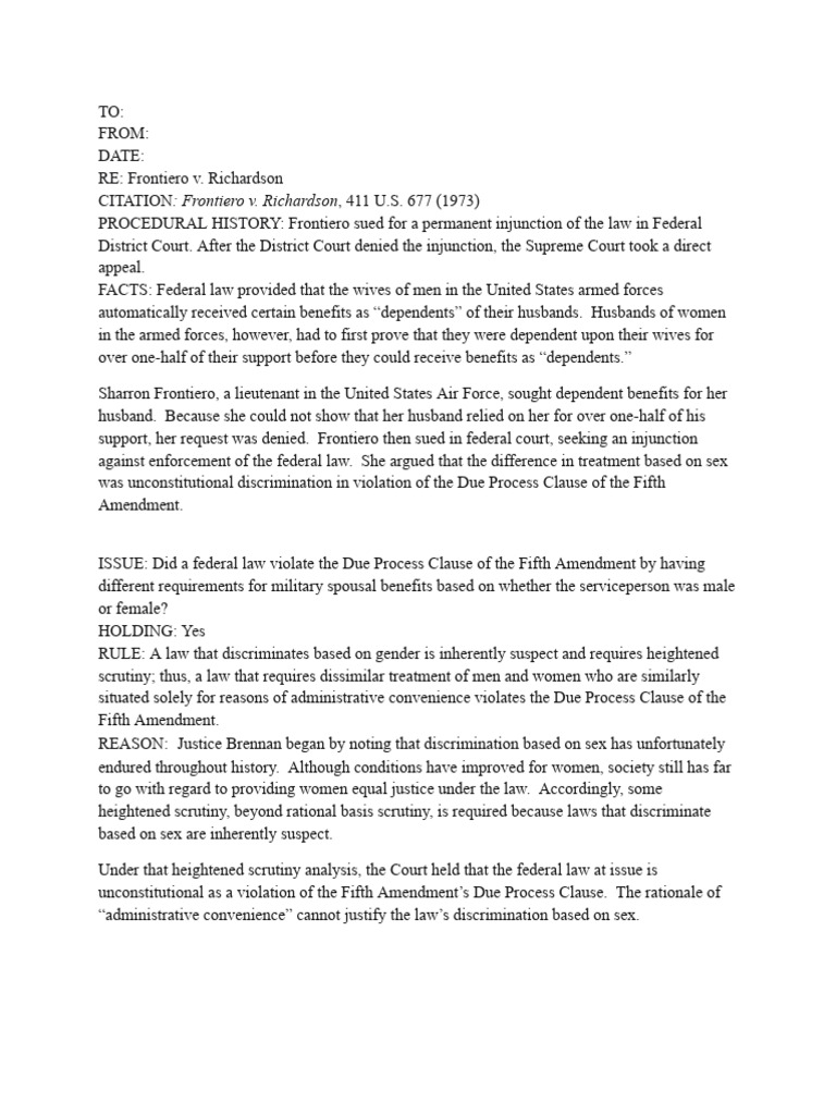 Equal Protection Case Briefs | PDF | Romer V. Evans | Frontiero V ...