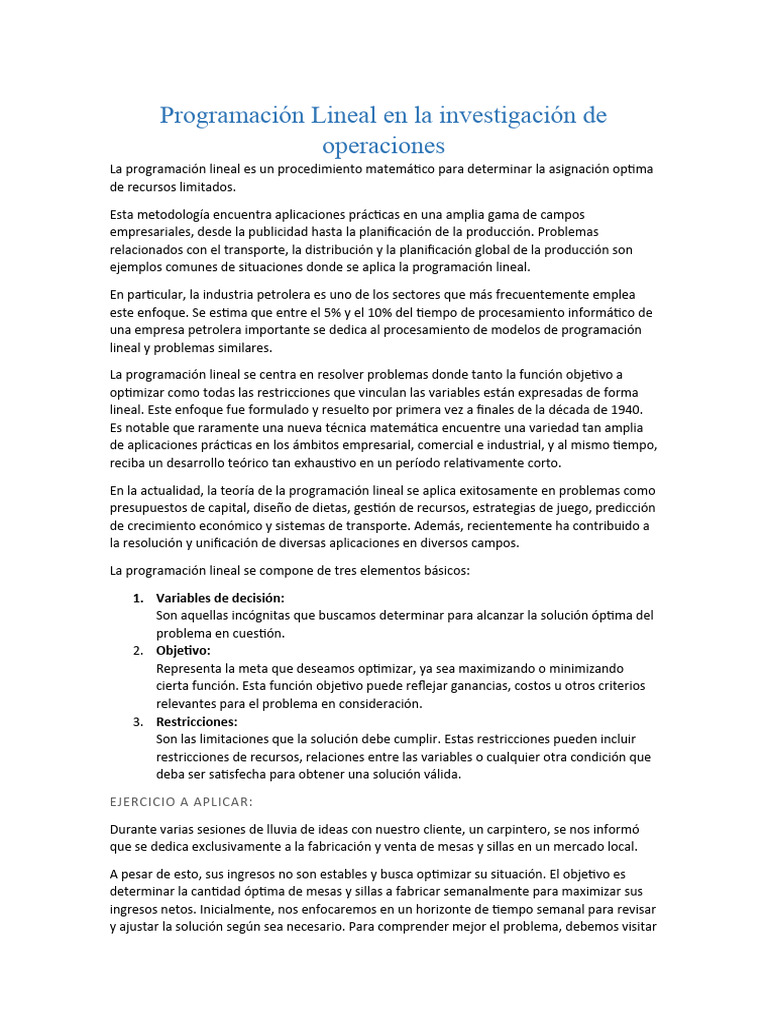 Programación Lineal en la investigación de operaciones | PDF | Programación lineal | Economias