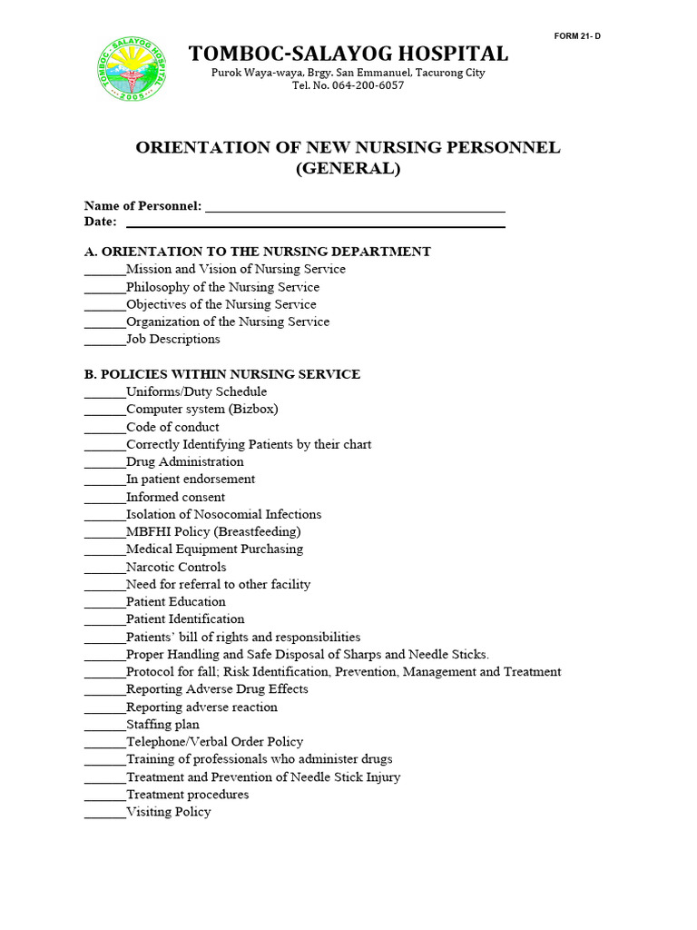 Nursing Personnel Orientation Guide | PDF | Patient | Nursing