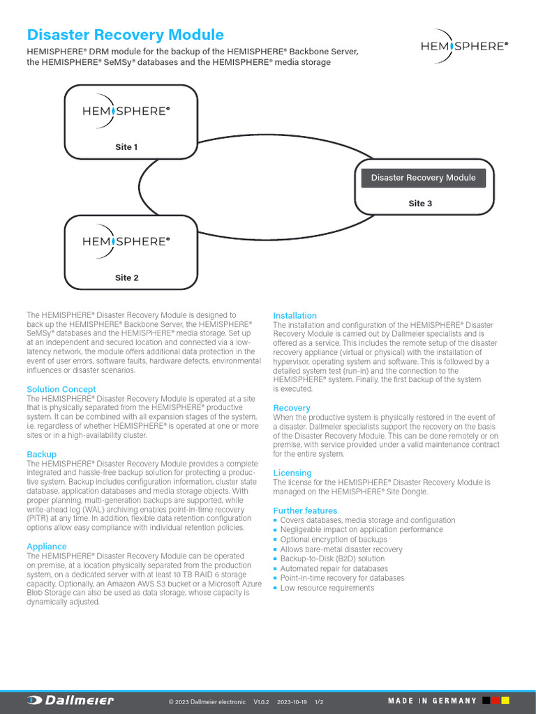 Ds HEMISPHERE Disaster Recovery Module en | PDF | Backup | Databases