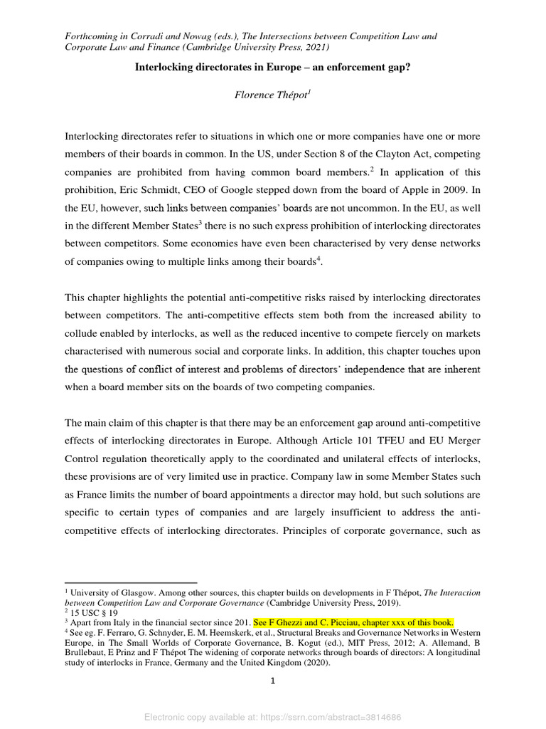 Interlocking Directorates in Europe - An Enforcement Gap? | PDF ...