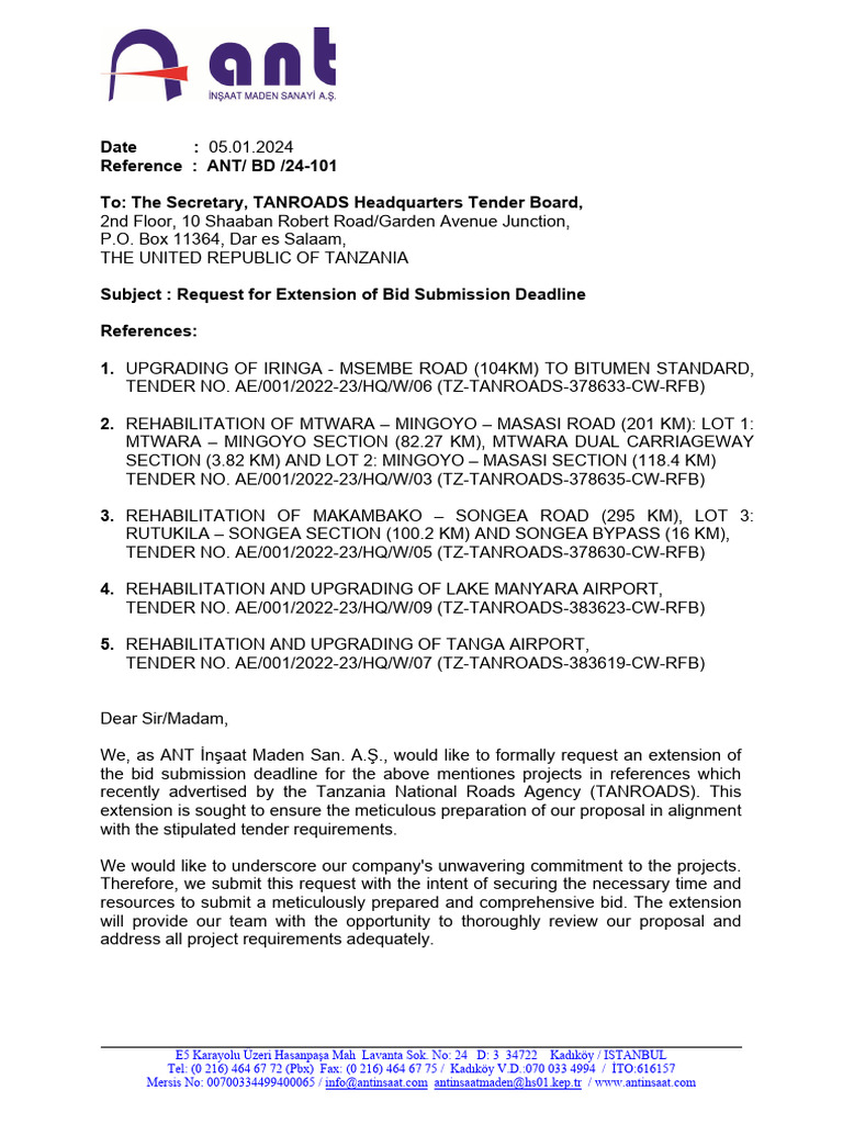 Bid Deadline Extension Request | PDF