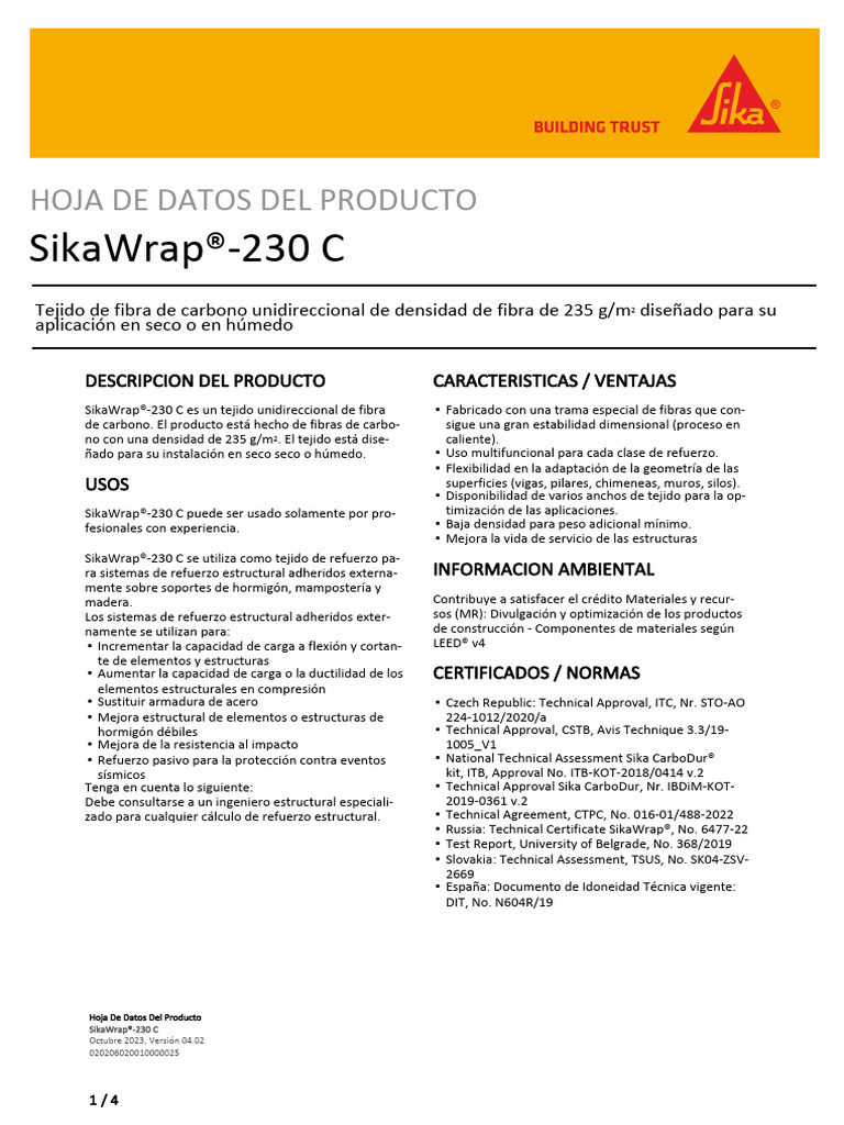 Sikawrap - 230 C | PDF | Hormigón | Textiles
