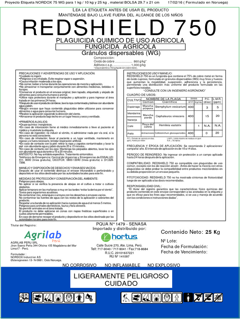 Etiqueta Redshield 750 - 25 KG | PDF | Agua | Cobre