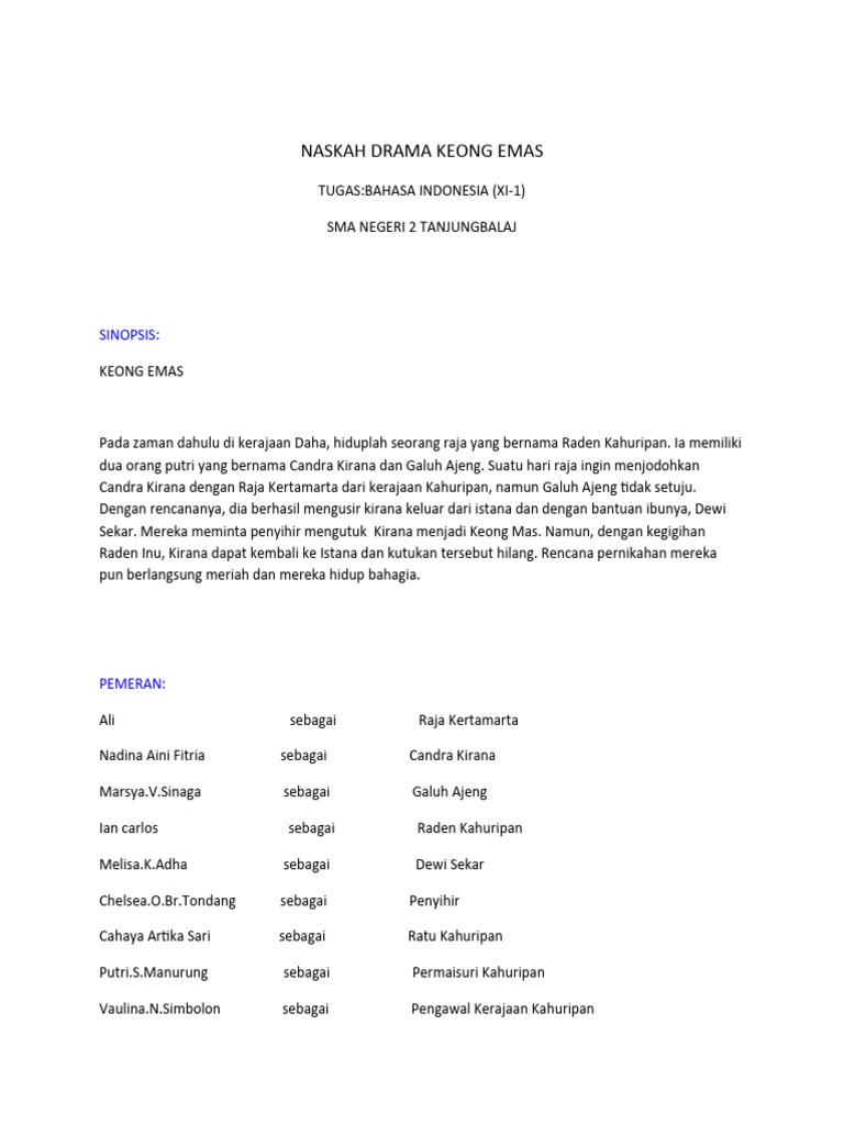 Naskah Drama Keong Emas Xi-1 | PDF