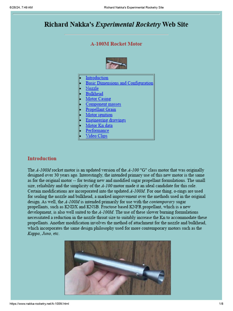 A-100M Rocket MotorRichard Nakka's Experimental Rocketry Site | PDF ...