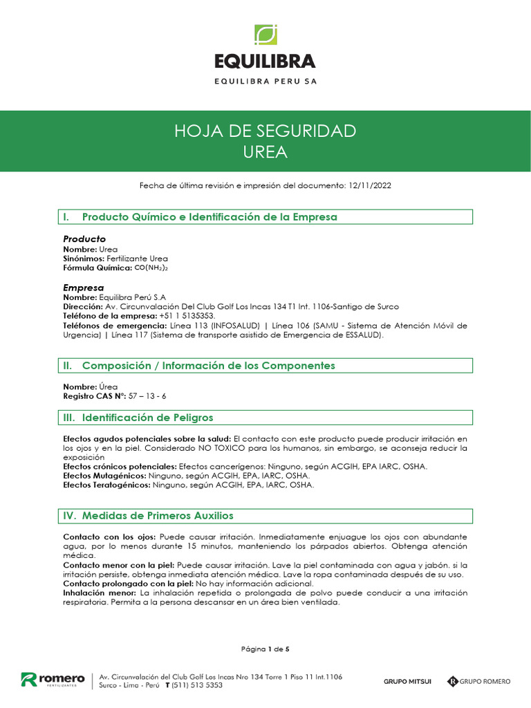 MSDS-UREA | Descargar gratis PDF | Combustión | Amoníaco