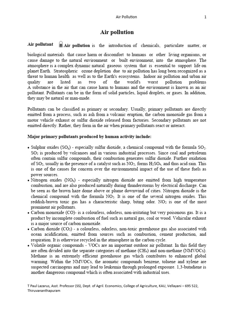 Air pollution note | PDF | Air Pollution | Particulates