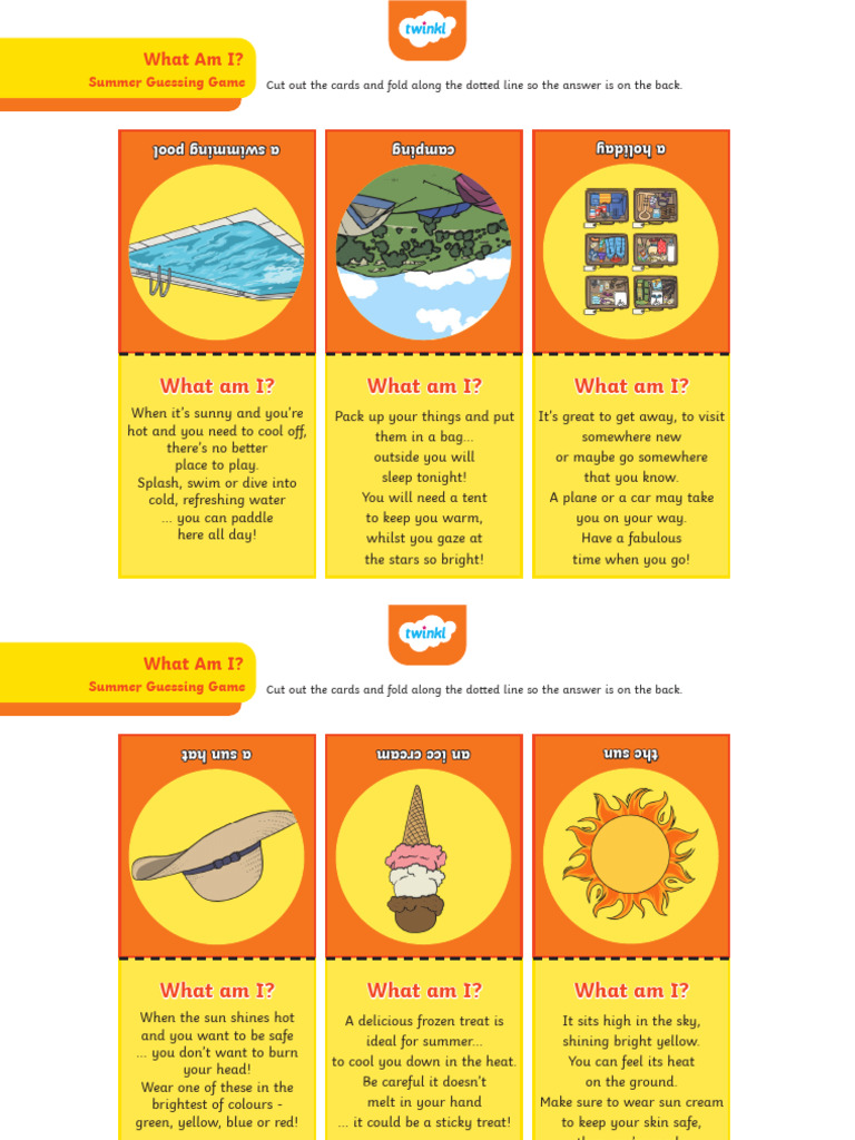 What Am I Summer Themed Fun Guessing Game Cards All Difficulty Levels | PDF