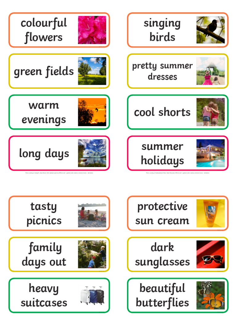 Summer Adjectives Word Cards | PDF