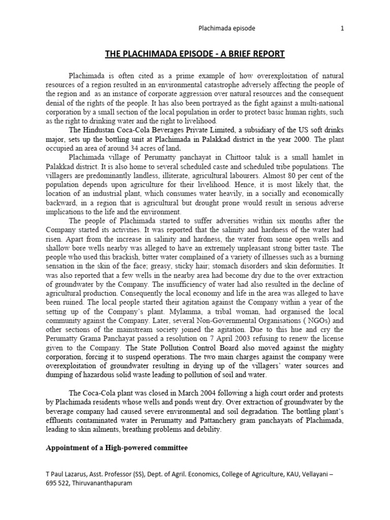 Plachimada: Water Crisis and Corporate Impact | PDF | Nature | Pollution