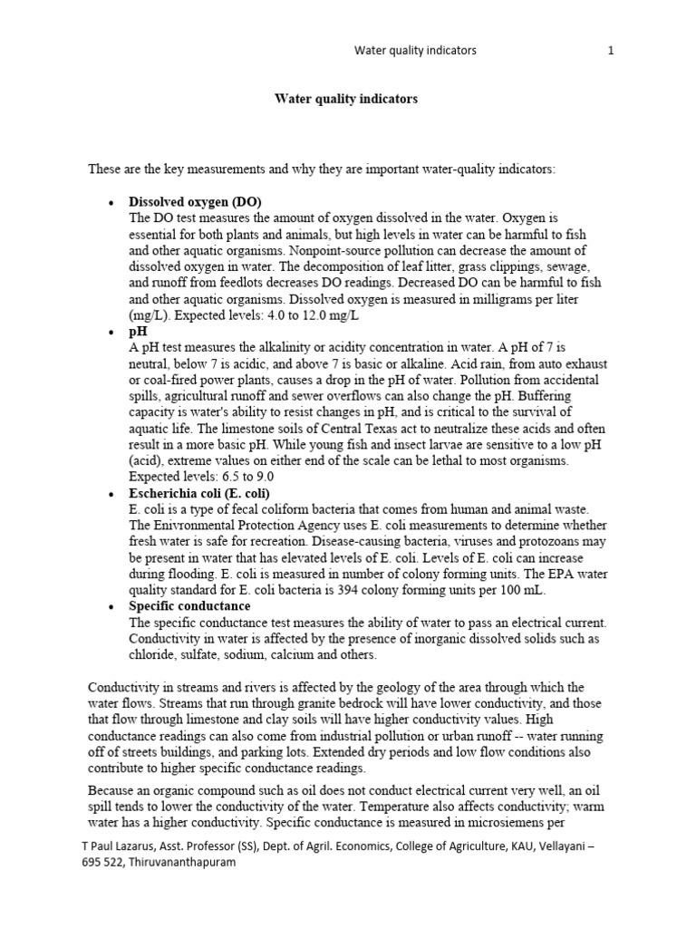 PR Record Notes On Water Quality Indicators - Inferences | PDF | Water ...
