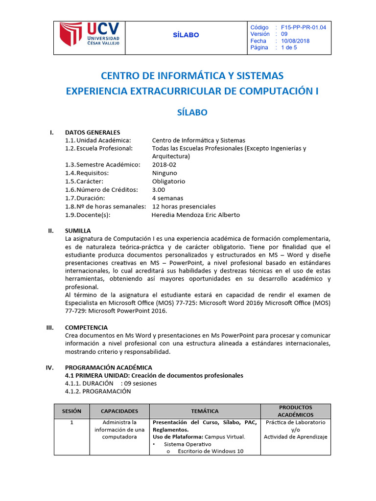 SILABO COMPUTACION 10 | PDF | Microsoft PowerPoint | Microsoft Word