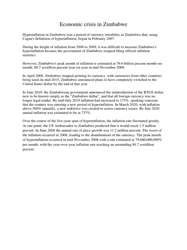 Hyperinflation Crisis in Zimbabwe | PDF | United States Dollar | Economies