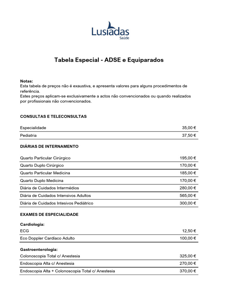 Tabela ADSE Particulares | PDF | Teoria da Medicina | Imagem