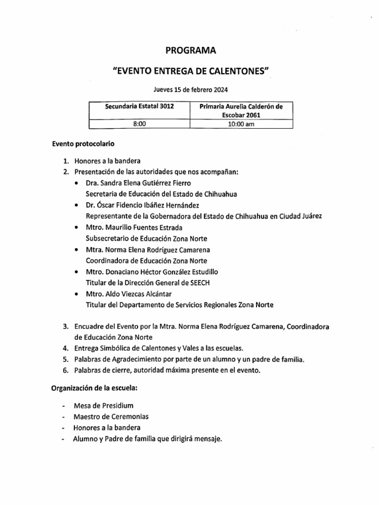 Programa Evento Calentones | PDF