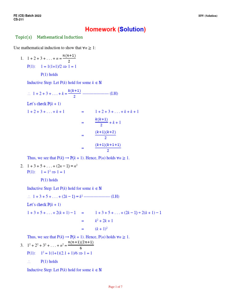 Mathematicl Induction solution | PDF | Mathematics | Mathematical Logic Mathematicl Induction solution | PDF | Mathematics | Mathematical Logic