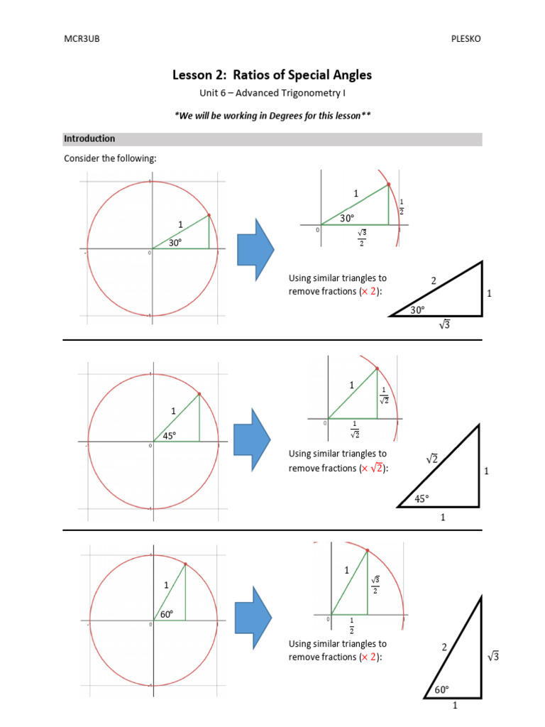 L2 - Ratios of Special Angles | PDF | Trigonometry | Triangle