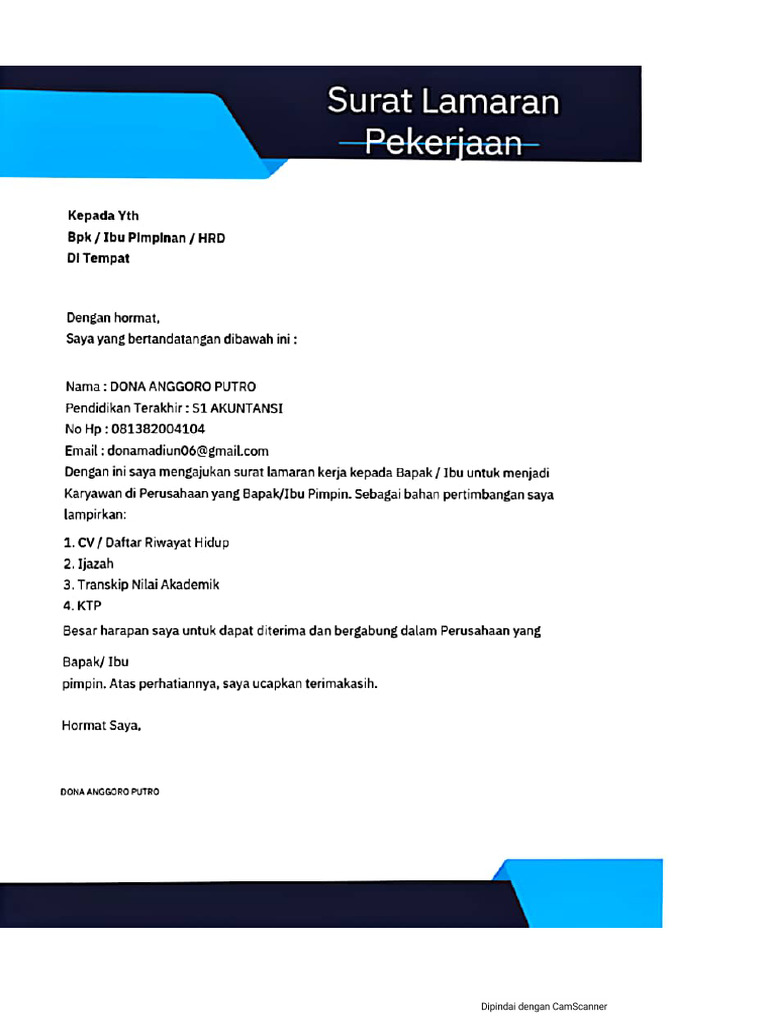 Surat Lamaran Kerja | PDF