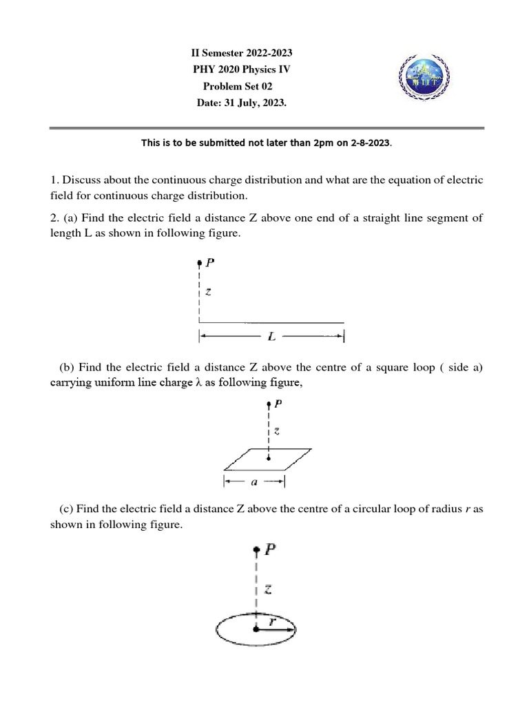 Problem Set 02 | PDF | Electric Field | Sphere