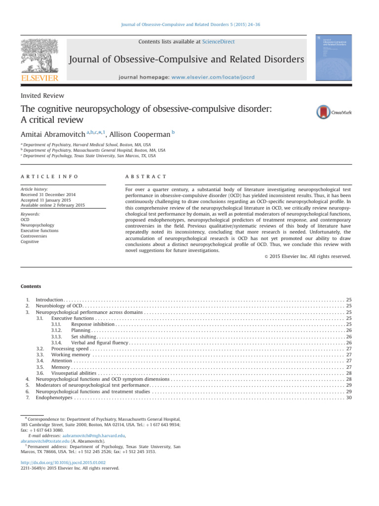 OCD Neuropsychology Review | PDF | Obsessive–Compulsive Disorder | Memory