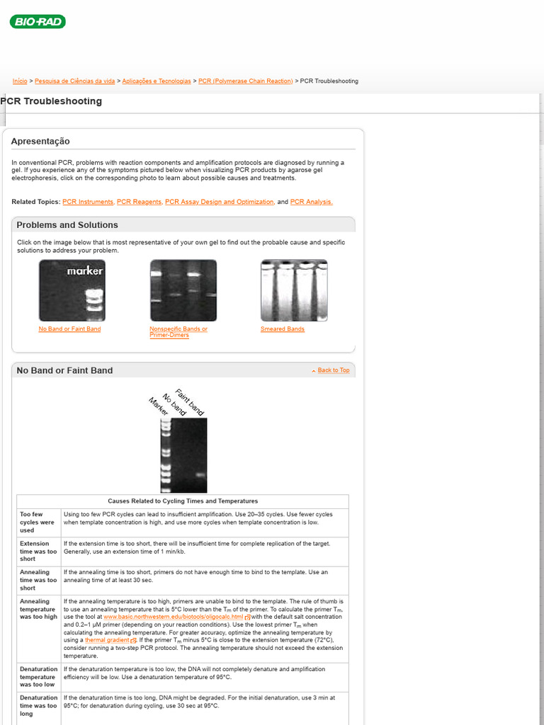 PCR Troubleshooting Aplicativos e Tecnologias Bio-Rad | PDF ...