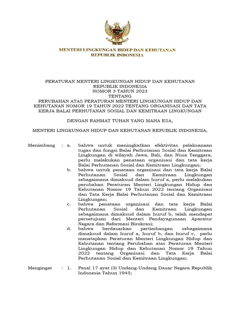 Perubahan Permen LHK No. 19/2022 | PDF