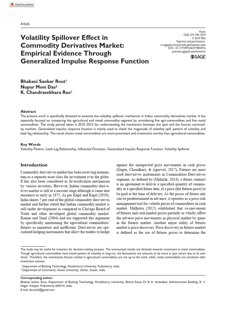 Volatility Spillover Effect in | PDF | Futures Contract | Market ...