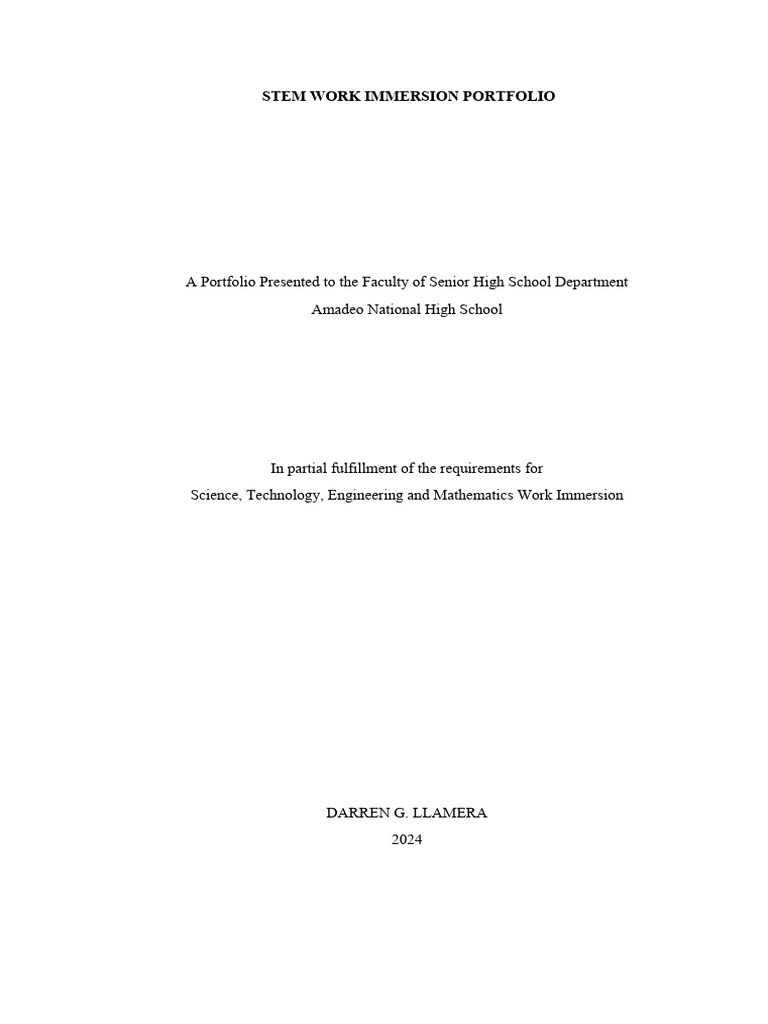 STEM Work Immersion Portfolio | PDF | Employment | Learning
