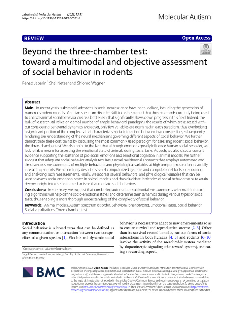 Jabarin Et Al - 2022 - Beyond The Three-Chamber Test | PDF | Emotions ...
