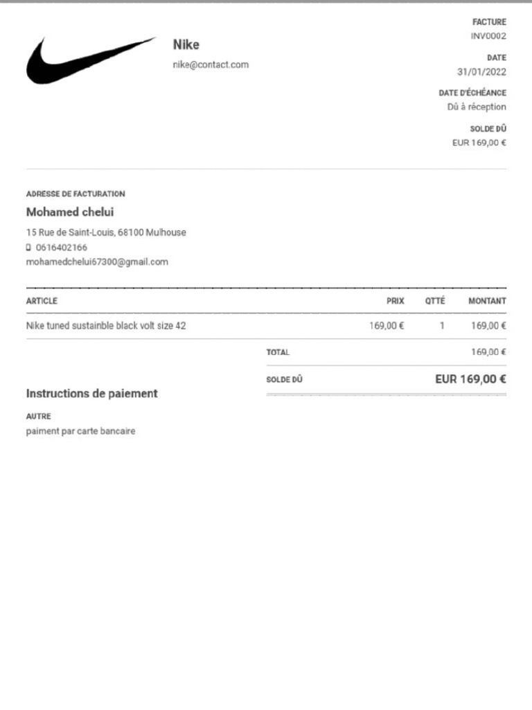 Facture Nike | PDF