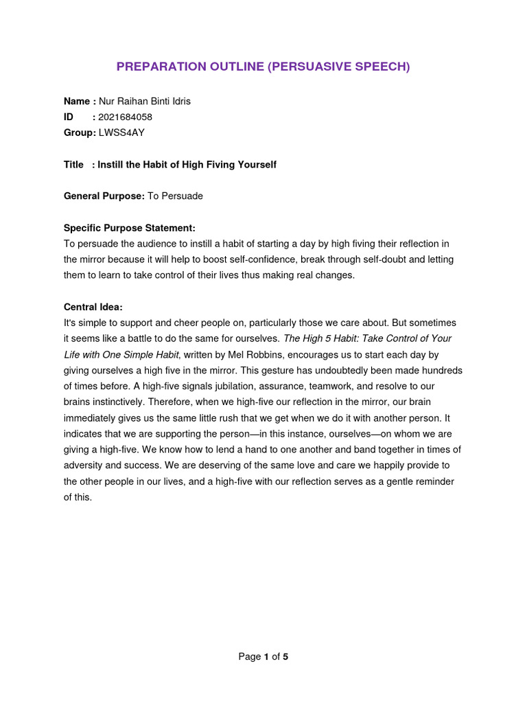 Persuasive Speech Outline Pdf Feeling Emotions