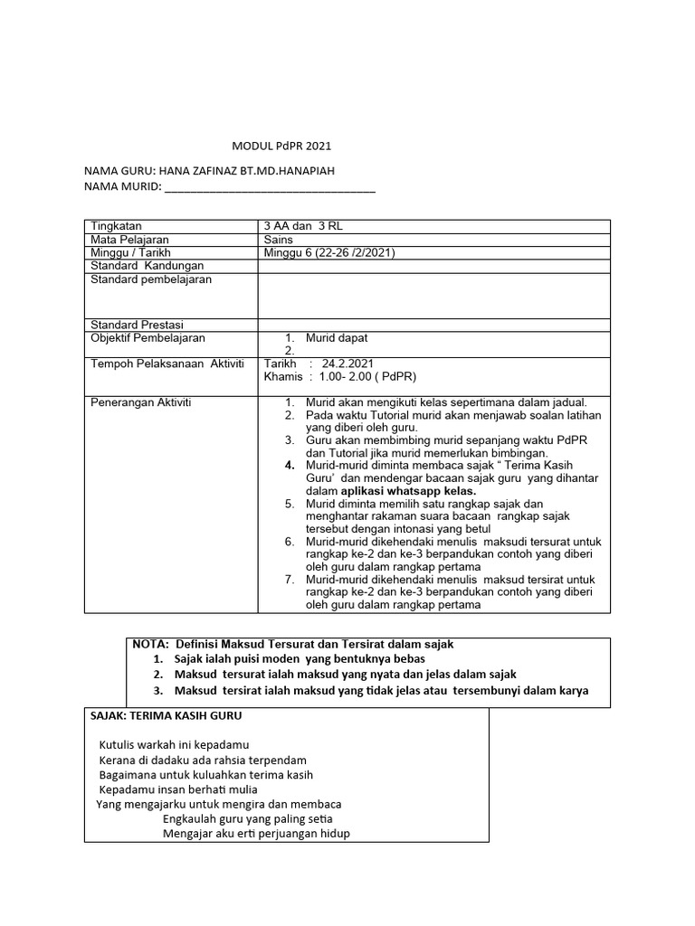 CONTOH FORMAT PENULISAN MODUL PDPR | PDF | Seni & Disiplin Bahasa