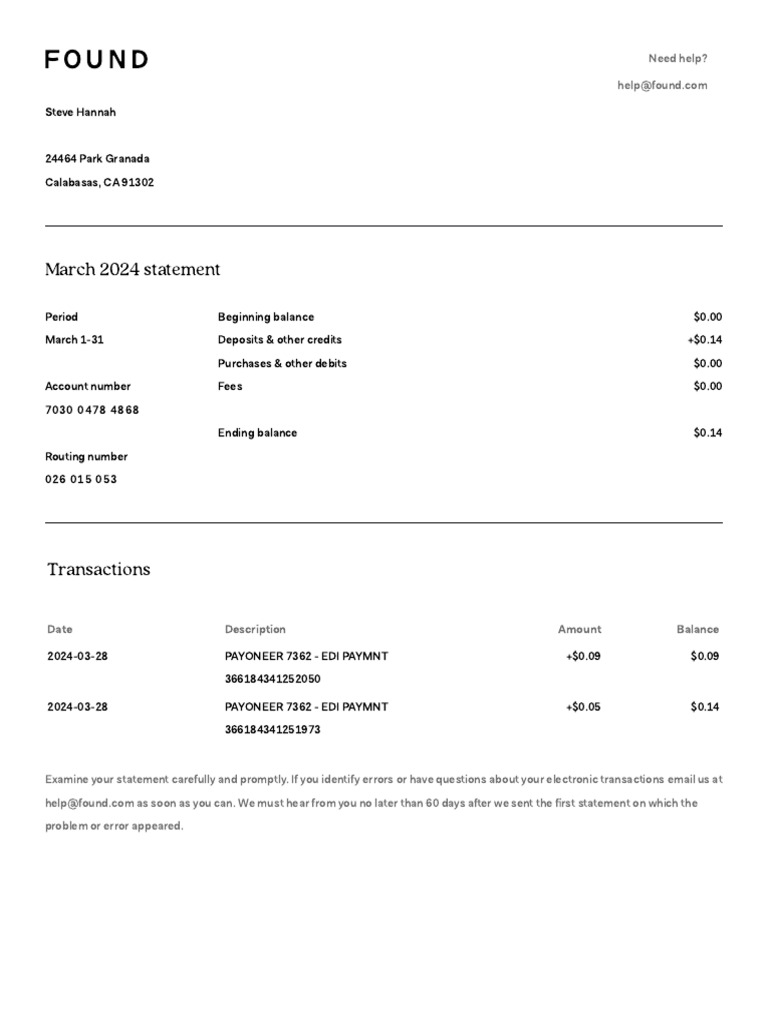 March 2024 Payoneer Statement Summary | PDF