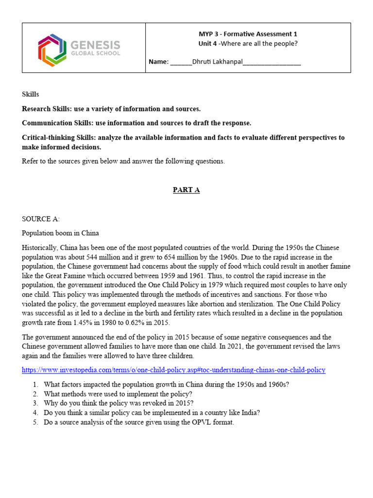 FA - Unit 4 MYP 3 | PDF | Population | Total Fertility Rate