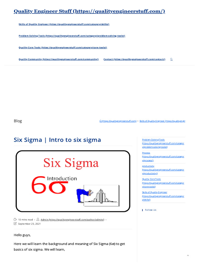 Six Sigma - Intro To Six Sigma - Quality Engineer Stuff | PDF | Six ...
