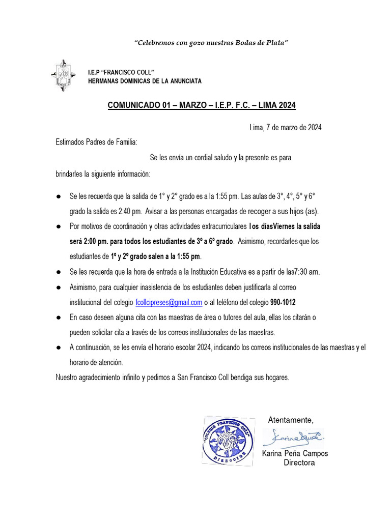 Comunicado 01 - Marzo 2024 PPFF Iii | PDF | Investigación | Observación