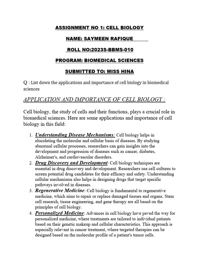 Assignment No 1 Cell Bilogy | PDF | Cell Biology | Bioinformatics
