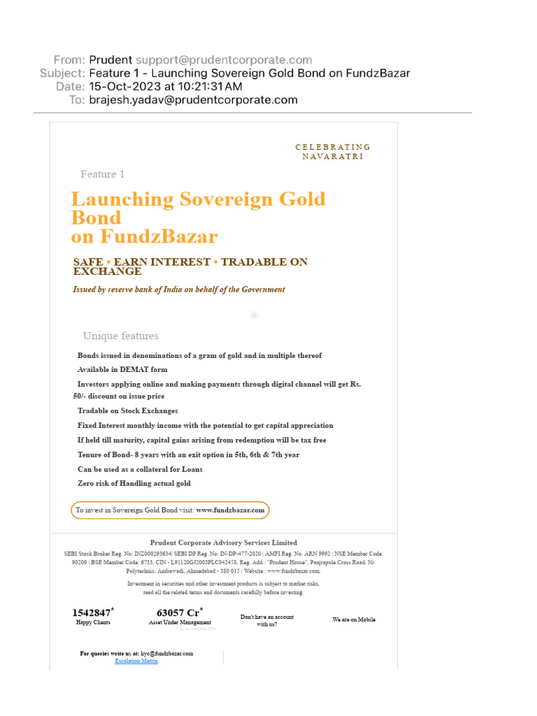 Feature 1 - Launching Sovereign Gold Bond On FundzBazar | PDF