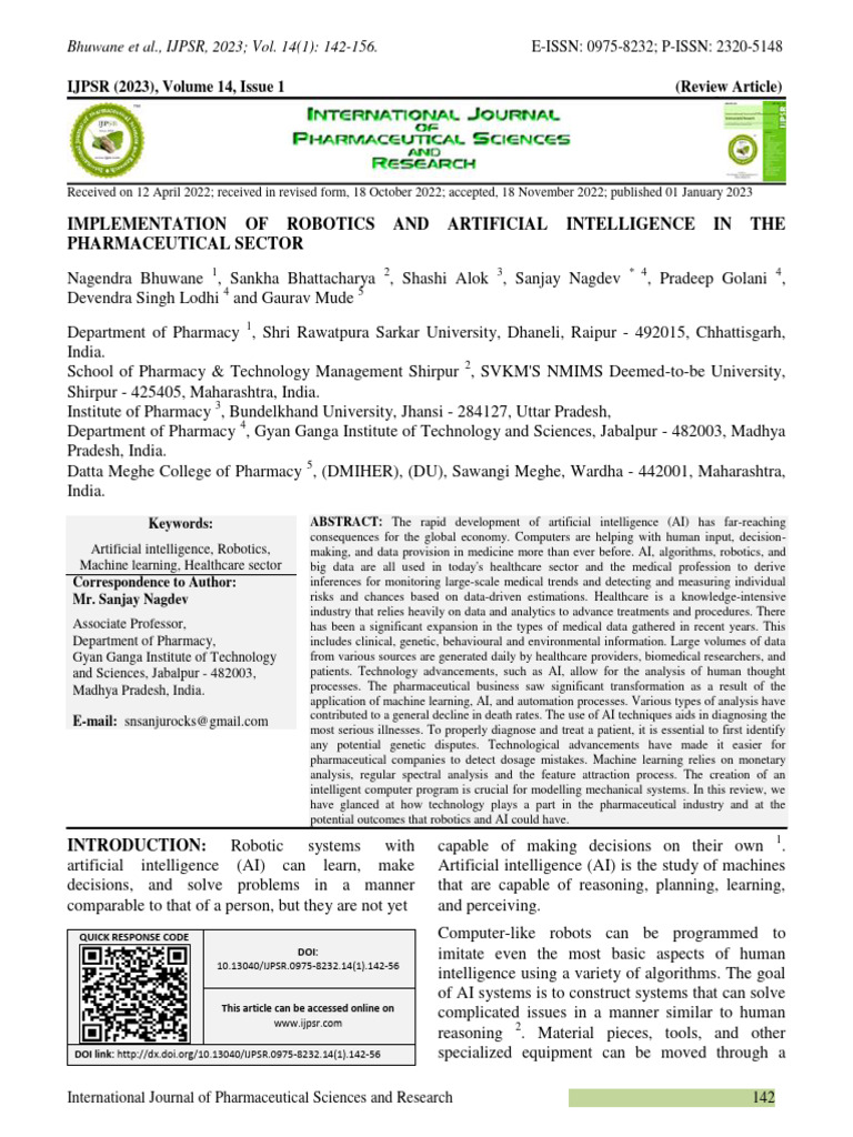 15 Vol 14 Issue 1 January 2023 IJPSR RE 5709 | PDF | Artificial Intelligence | Intelligence (AI ...