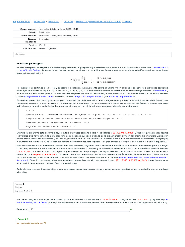 Desafío 02 - (Problema La Sucesión 3n + 1 (O Sucesión de Collatz ...