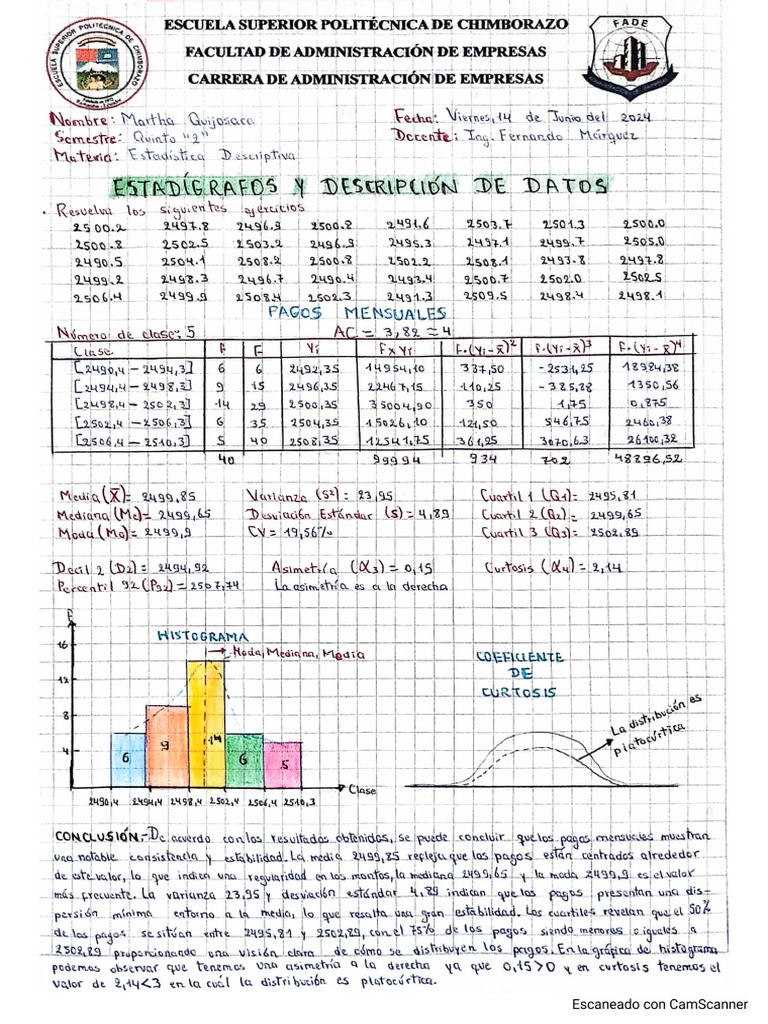 Estadigrafos y Descripción de Datos - Martha Quijosaca | PDF