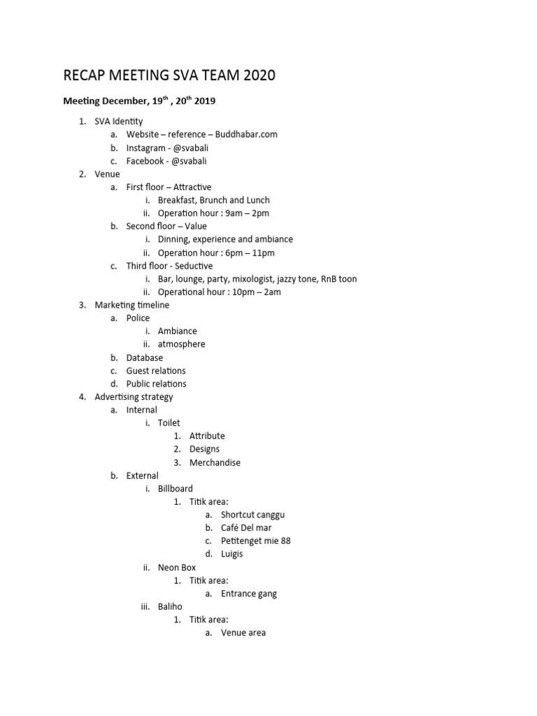 Recap Meeting Sva Team 2020 | PDF | Drink | Cuisine
