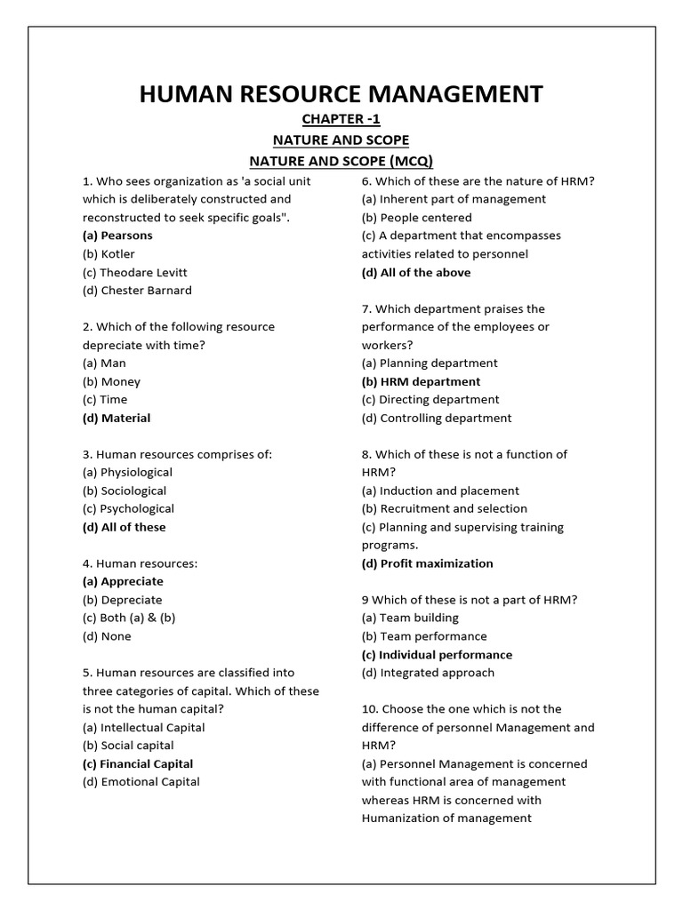 MM & HRM MCQ and Previous Year Question Papers | PDF | Human Resources ...