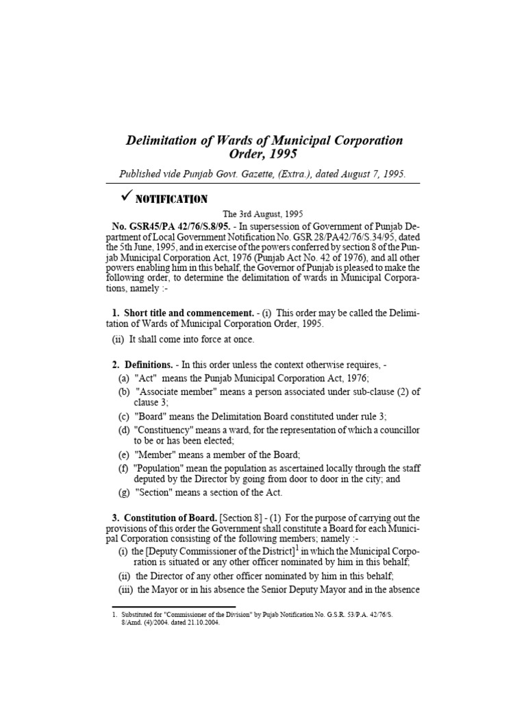 Delimitation of Wards of Municipal Corporation Order 1995 | PDF | Mayor ...