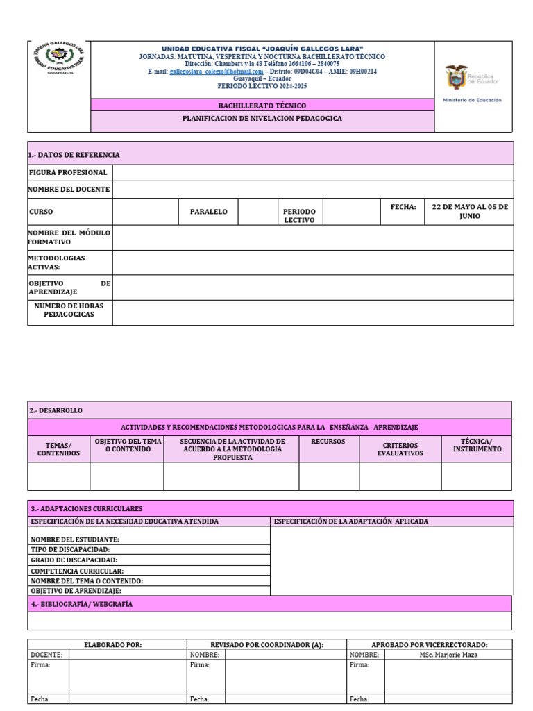 Planificacion Nivelacion Area Tecnica 2024 | PDF | Aprendizaje ...