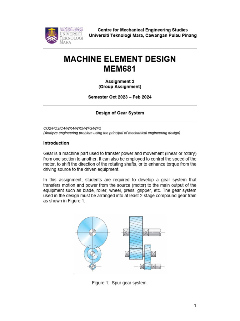Instruction For Assignment 2 - Gear Design | PDF | Gear | Machines