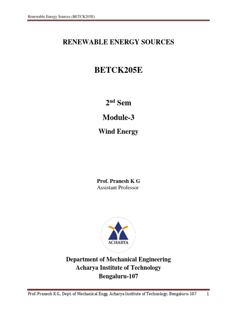 Module3 - Wind Energy - Lecture Notes - 2nd Sem. 16884035635050 | PDF ...